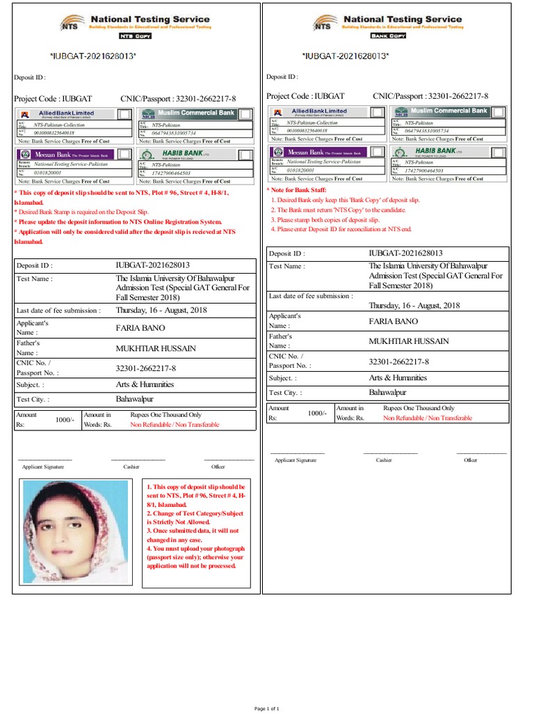 Deposit ID: Deposit ID:: Applicant Signature Cashier Officer Applicant ...
