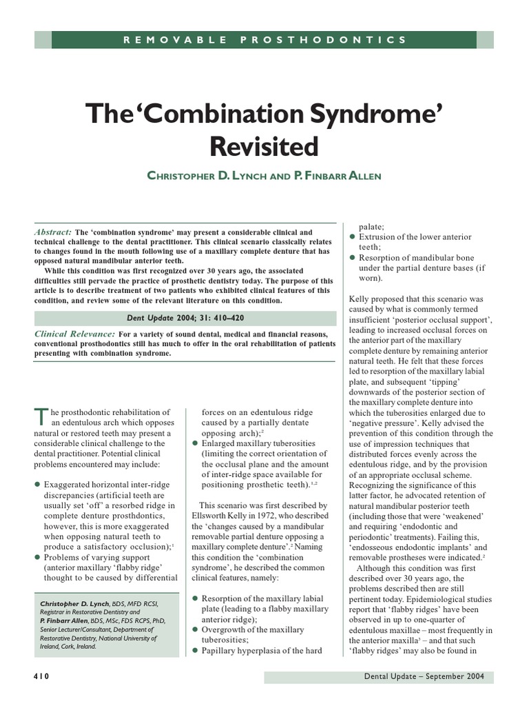 The Combination Syndrome ' Revisited PDF | PDF | Dentures | Dental Implant