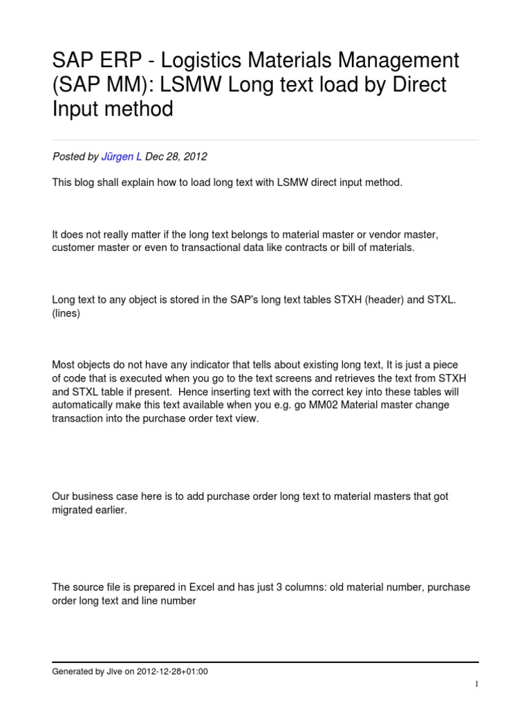 LSMW Long Text Load by Direct Input Method | Download Free PDF | Parameter (Computer Programming ...