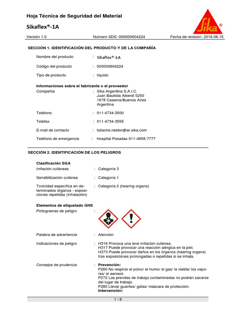 MSDS Sikaflex 1A | PDF | Alergia | Agua
