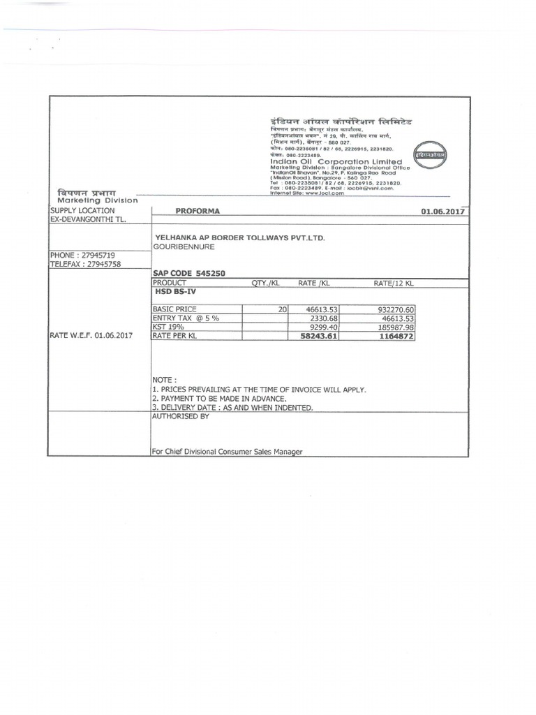 Proforma Invoice Diesel-RCCL