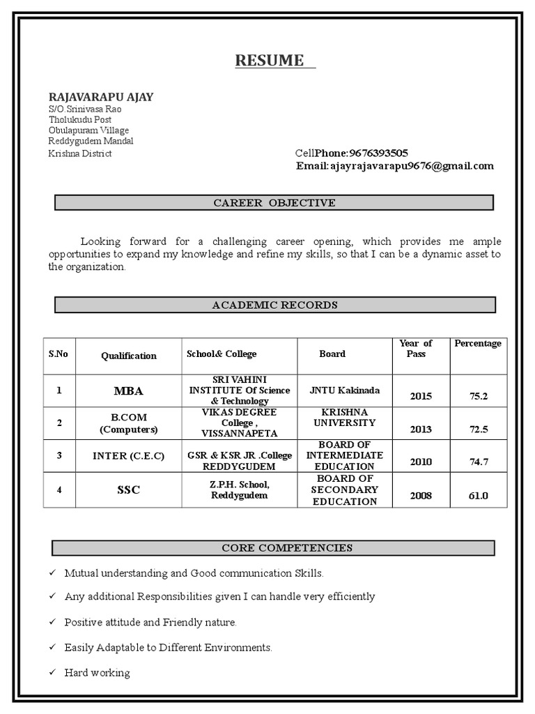 Resume: Rajavarapu Ajay | PDF | Behavior Modification | Cognition
