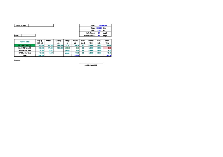 Bunker Calculation Excel Sheet