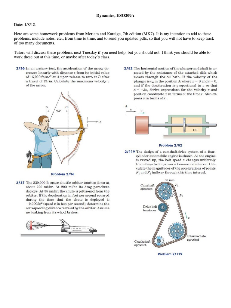 Dynamics homework problems from Meriam and Kraige 7th edition (MK7 | PDF