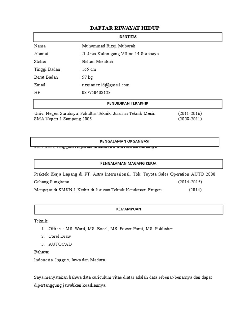 CV Muhammad Rizqi Mubarak | PDF