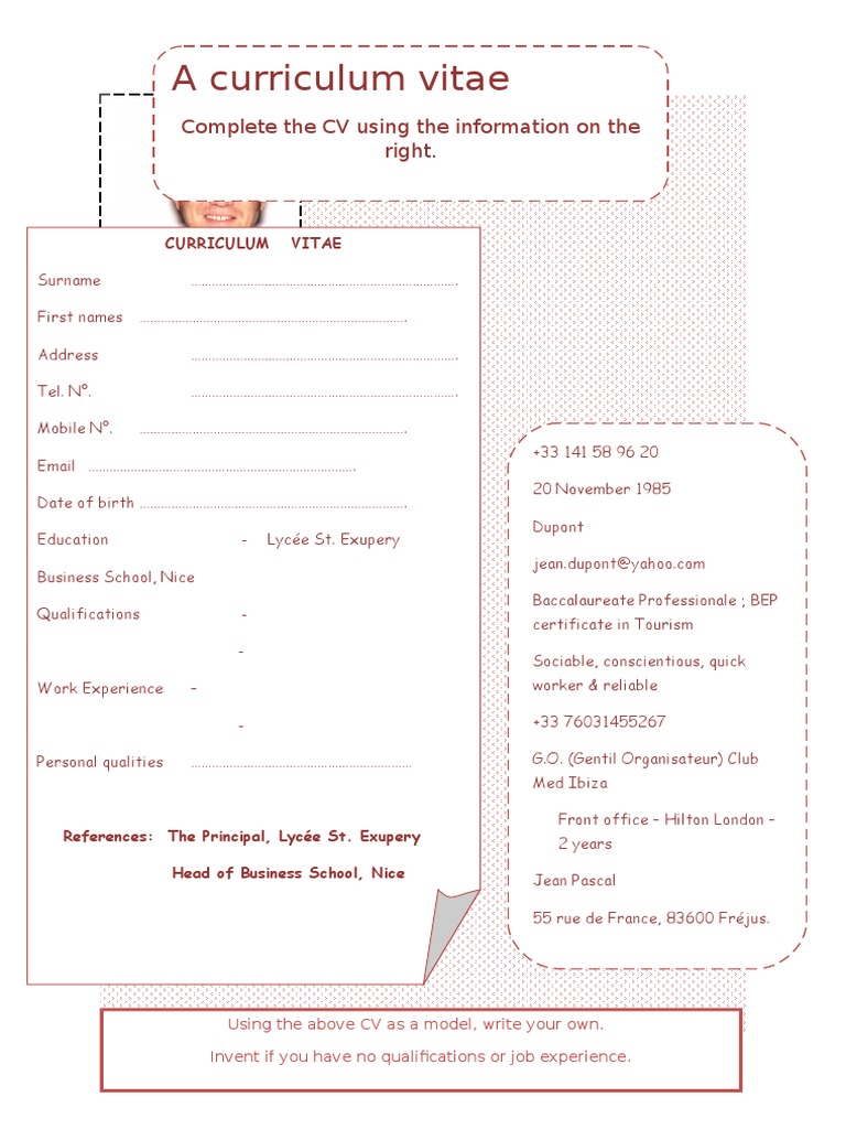 Curriculum Vitae Fun Activities Games 24810 | PDF | Career & Growth