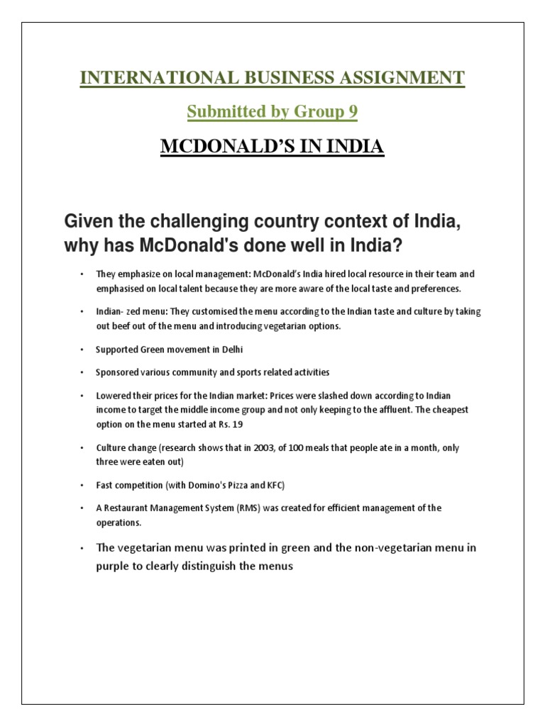 McDonald's Success Strategies in India | PDF | Mc Donald's | Menu
