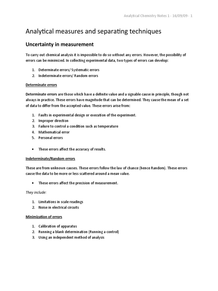 Analytical Chemistry Notes 1 Pdf Analytical Chemistry Errors And