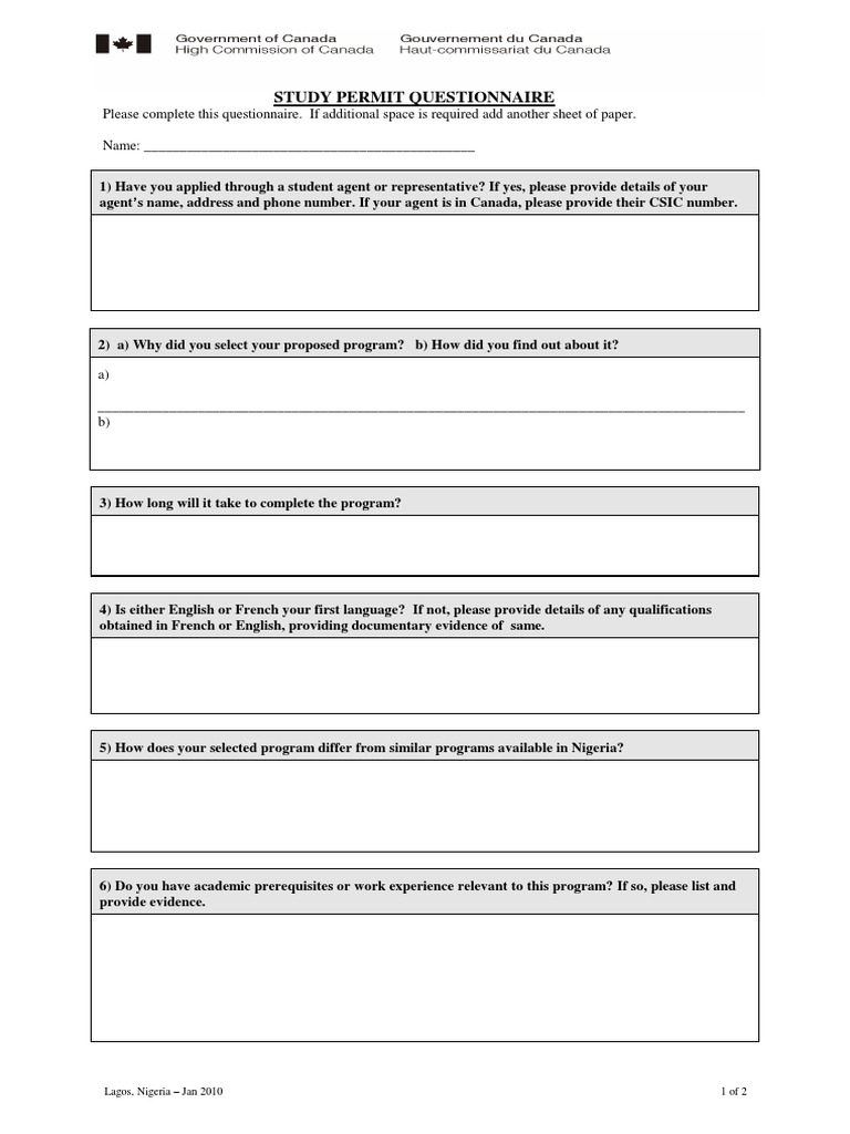 Study Permit Questionnaire 53 - 2 - Eng | PDF