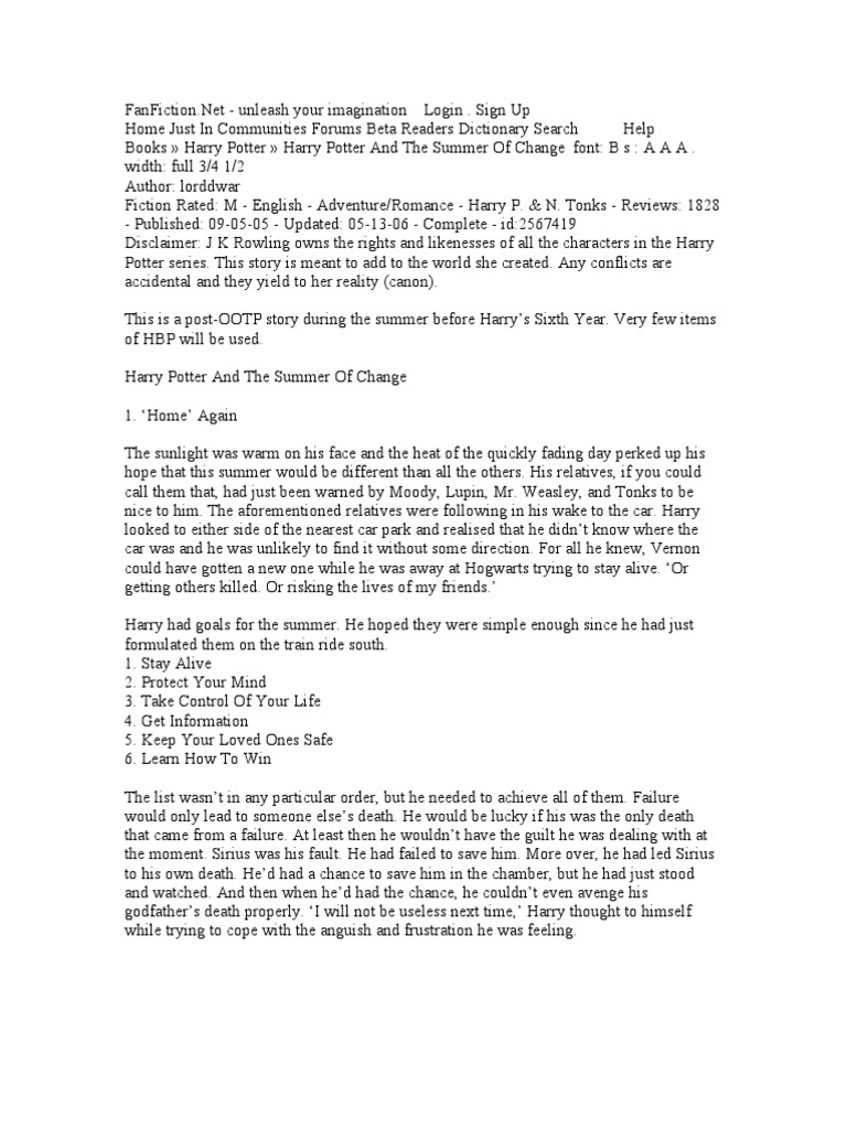 Harry Potter and The Summer of Change | PDF | Harry Potter Universe ...