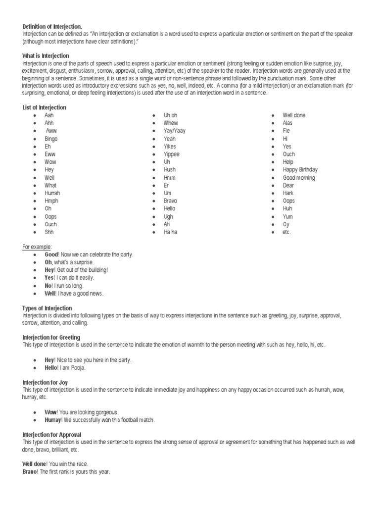 Definition of Interjection | PDF | Semantic Units | Linguistic Typology