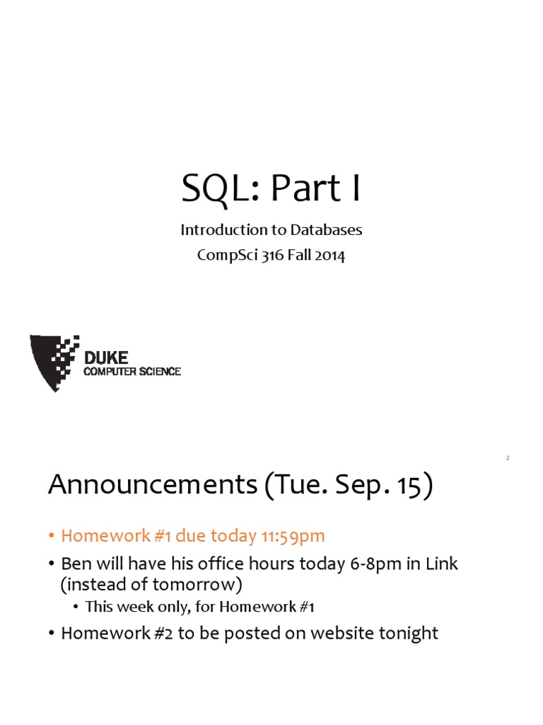 SQL: Part I: Introduction To Databases Compsci 316 Fall 2014 | PDF | Sql | Relational Model