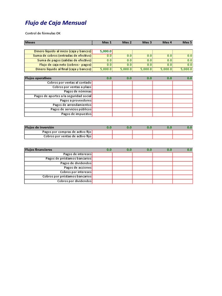 Flujo de Caja Mensual Cash Flow en Excel | PDF | Flujo de efectivo | Bancario