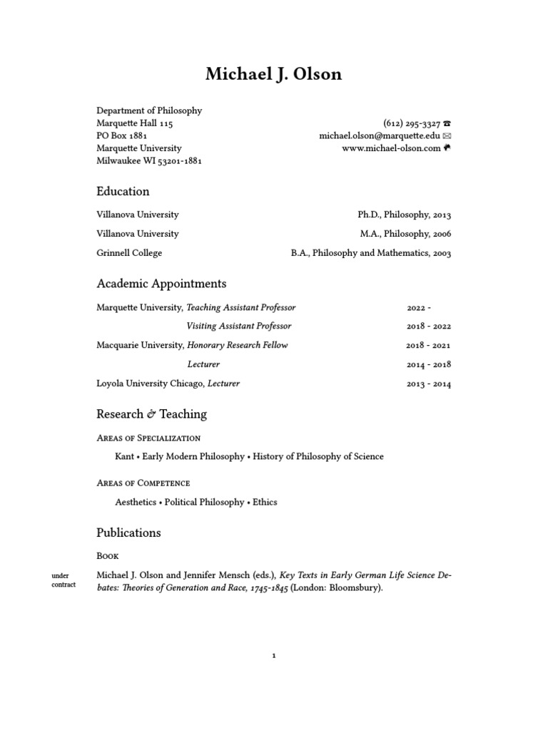 Michael J. Olson: Philosophy Profile | PDF | Immanuel Kant | Idealism