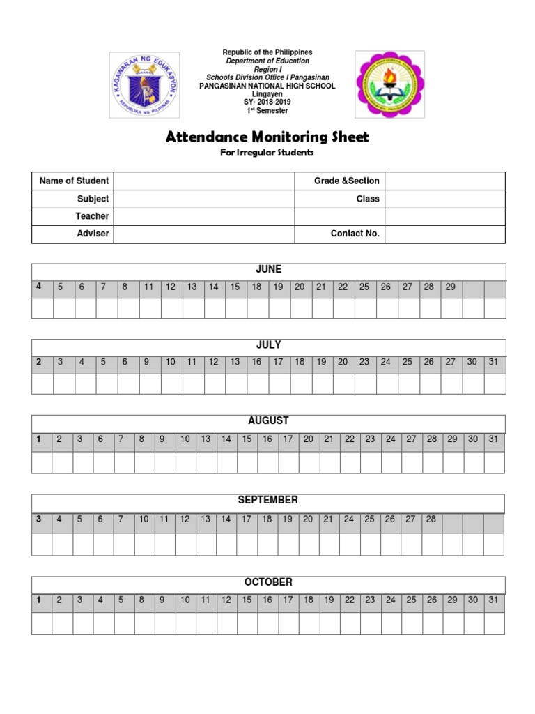 Attendance Monitoring Sheet: For Irregular Students | PDF | Behavior ...
