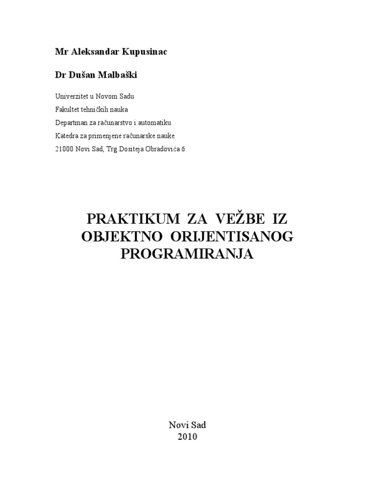 Skripta Za Vezbe OOP Pokazivaci PDF | PDF