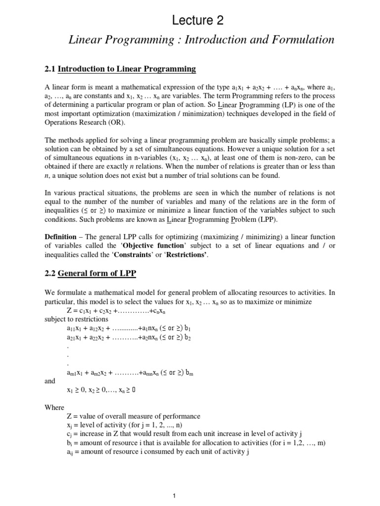 Linear Programming: Introduction and Formulation | PDF | Linear ...