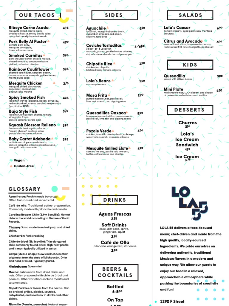 LOLA 55 Menu | Pickling | Latin American Cuisine