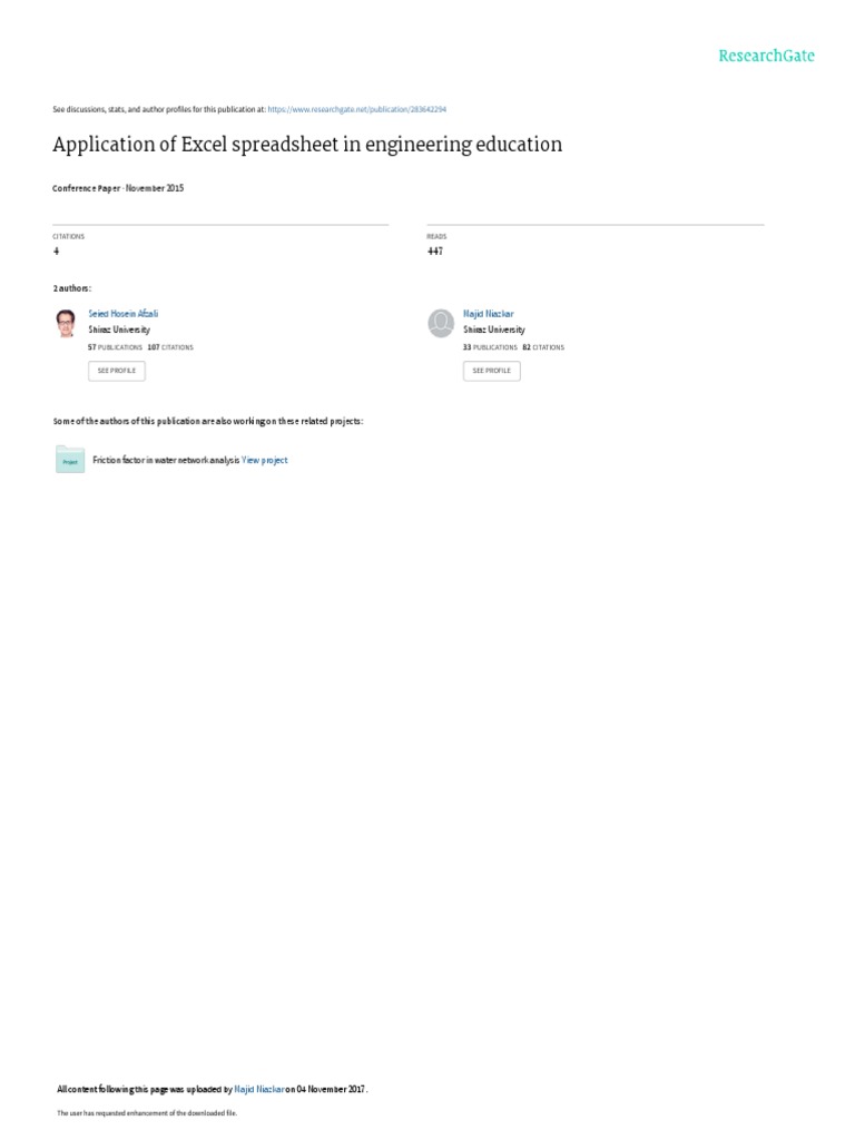 Excel For Engg Education | PDF | Microsoft Excel | Engineering