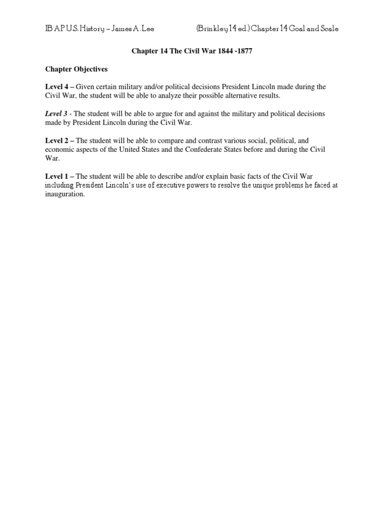 Brinkley (14) Ch. 14 The Civil War 1844 Goal and Scale | PDF