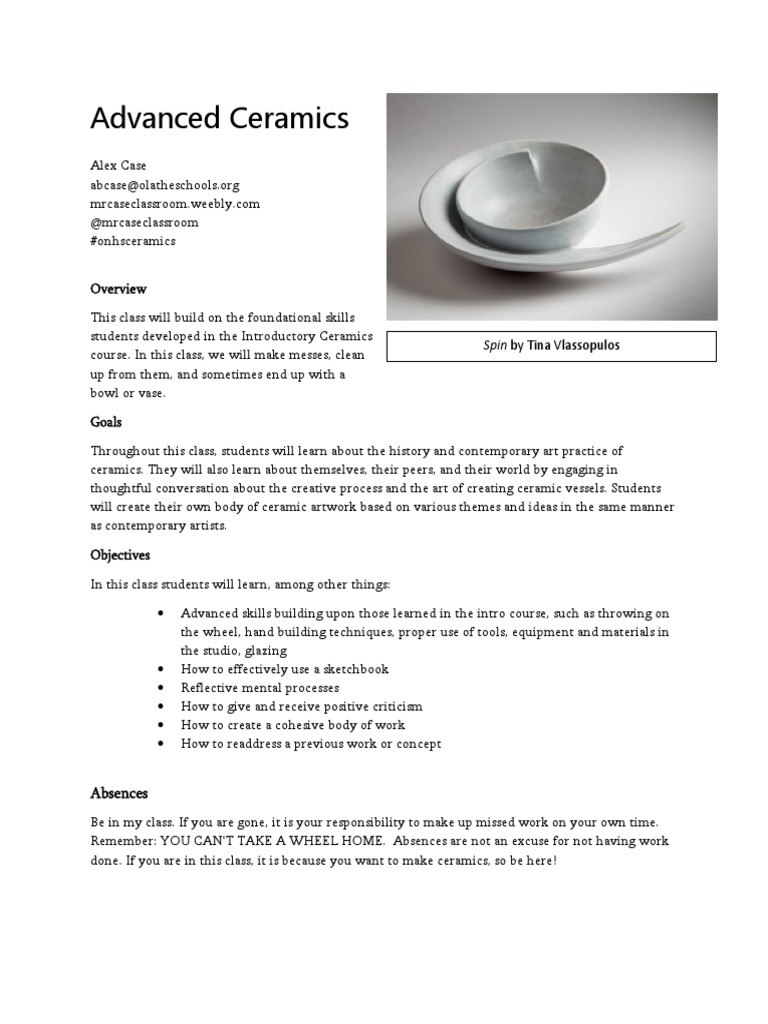 Advanced Ceramics Syllabus | PDF | Aesthetics | Design