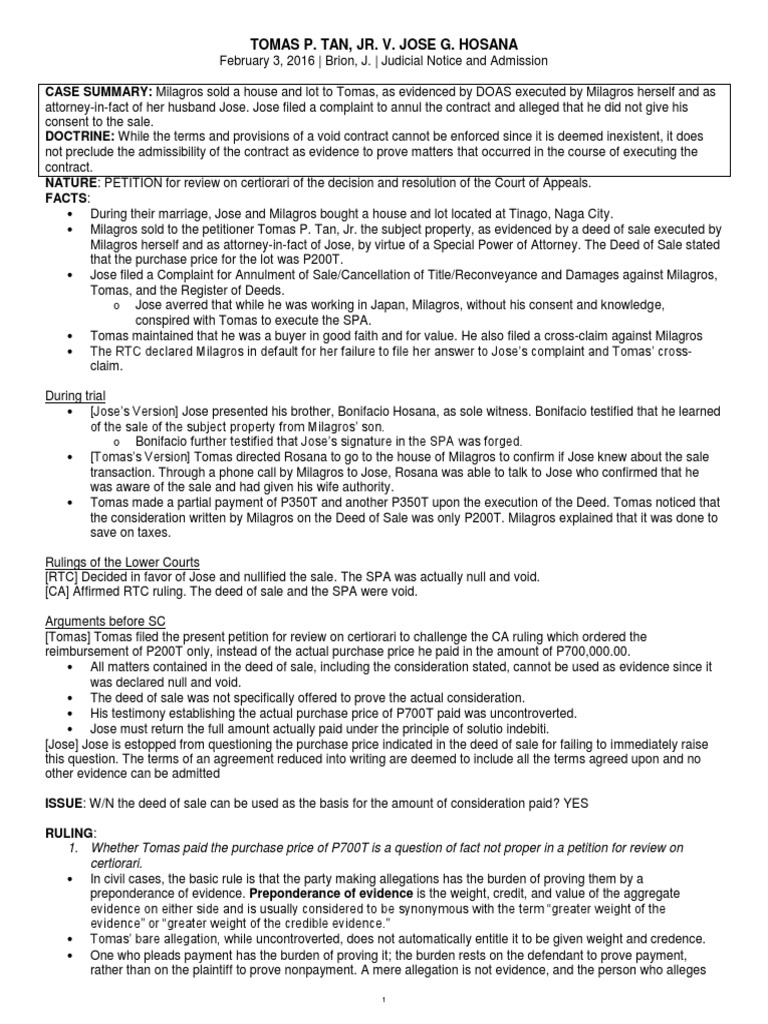 Judicial Notice and Admission in Sale Annulment Case | PDF | Evidence ...