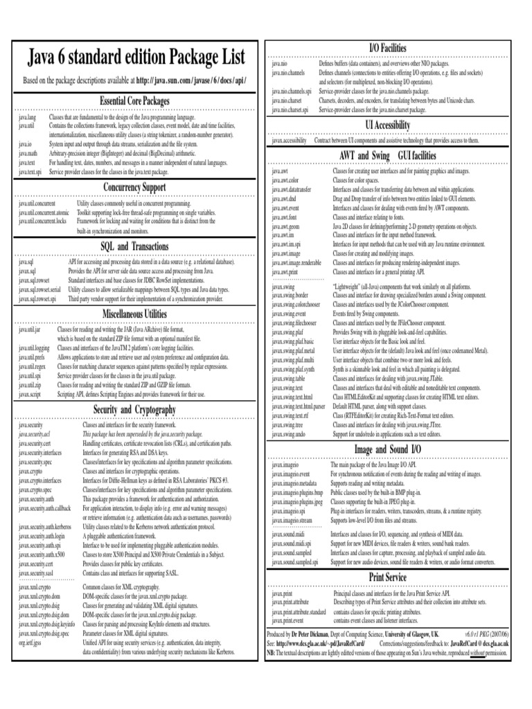 Java 6 Standard Edition Package List Io Facilities Pdf Java Programming Language