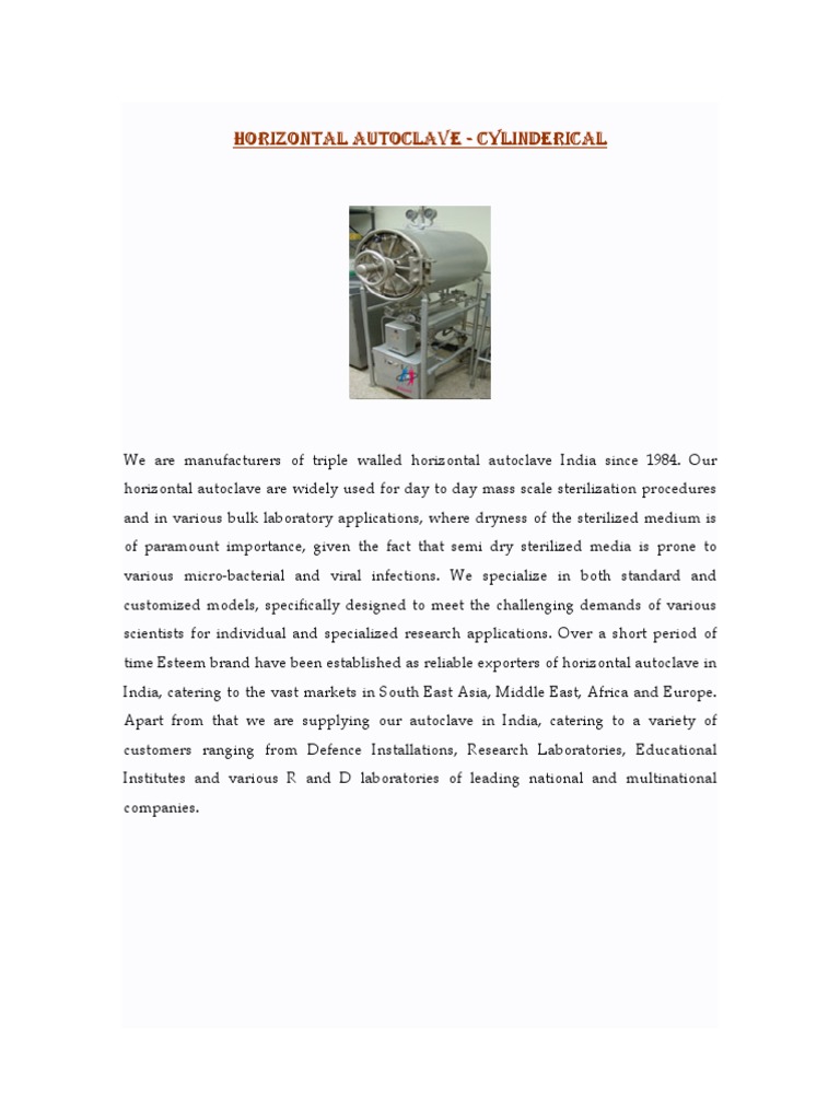 Horizontal Autoclave Features and Specs | PDF | Sterilization ...