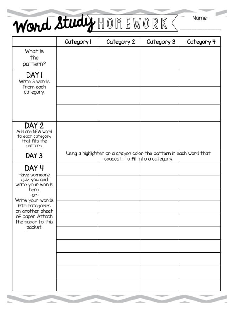 Word Study Homework Template | PDF | Language Arts & Discipline | Wellness