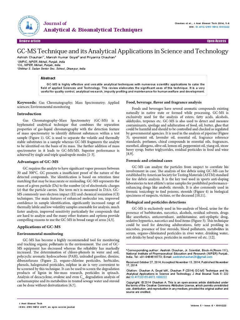GC-MS Technique and Its Analytical Applications in Science and ...