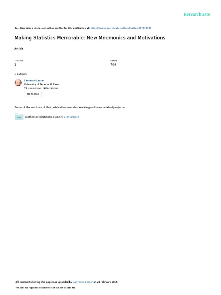 Memorable Mnemonics for Statistics | PDF | Mean | Mnemonic