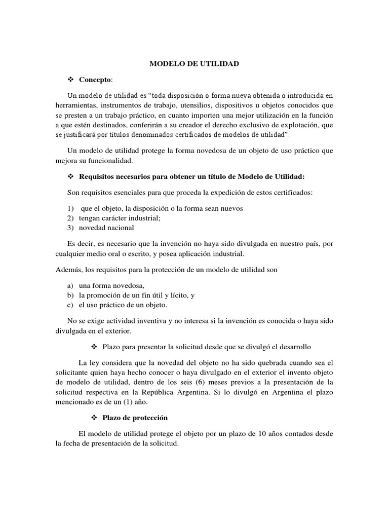 Modelo de Utilidad | PDF | Patentar | Obras intelectuales