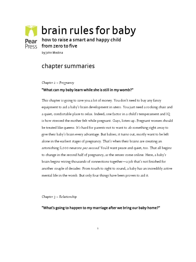 Brain Rules For Baby Chapter Summaries | PDF | Parenting | Relationships