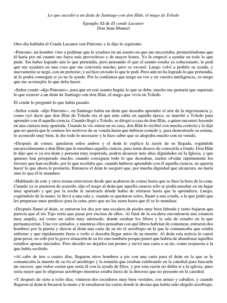 Don Juan Manuel - Ejemplo XI - Lo Que Sucedió A Un Deán de Santiago Con ...