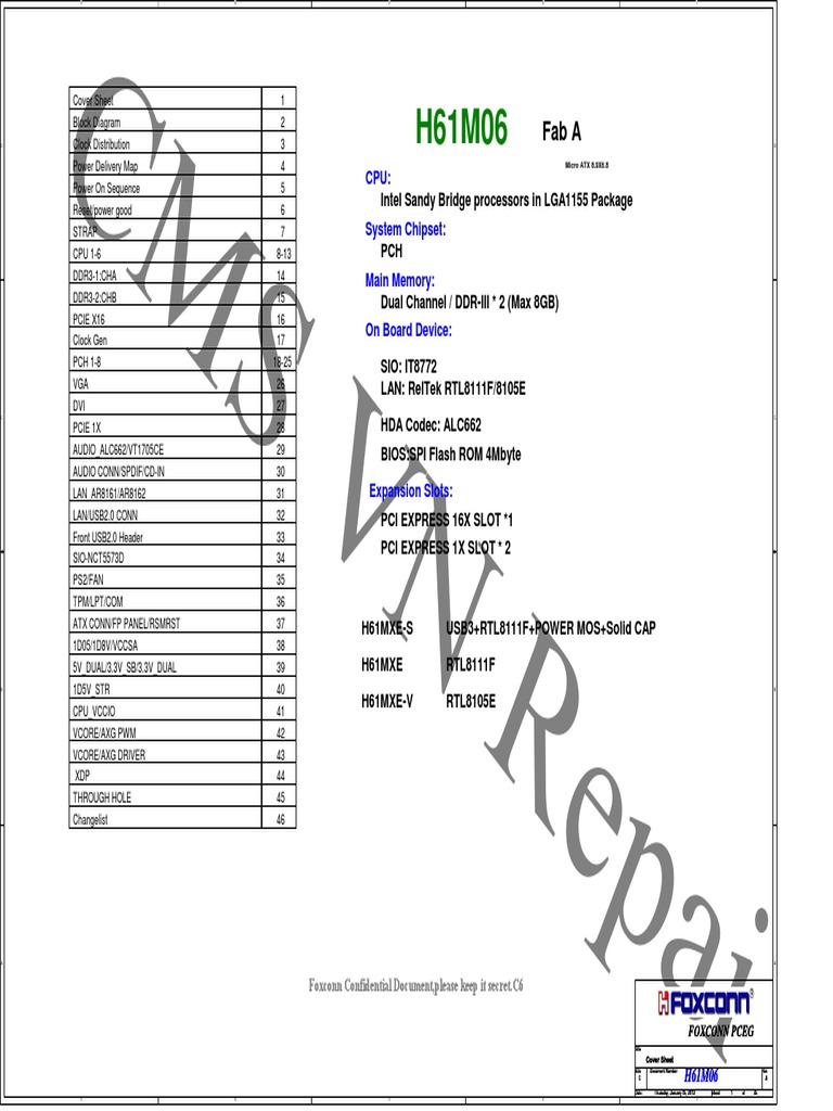 Schematic Foxcom h61MXE-V | PDF | Computer Hardware | Digital Electronics