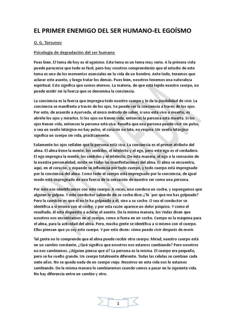 1primer Enemigo Del Ser Humano | PDF | Egoismo psicologico | Felicidad