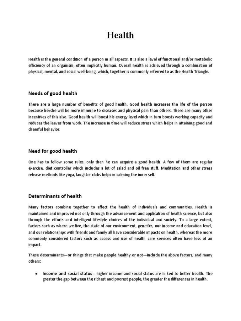 Health: Needs of Good Health | PDF | Health Care | Public Health