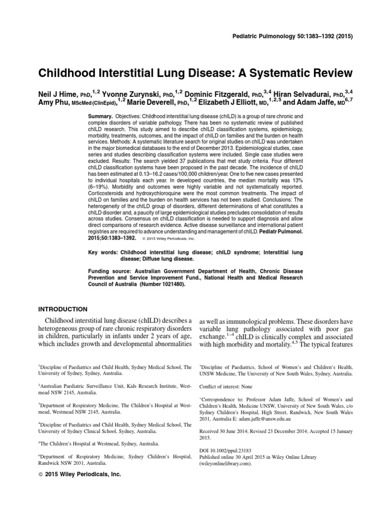 Childhood ILD | Download Free PDF | Respiratory Diseases | Health Care
