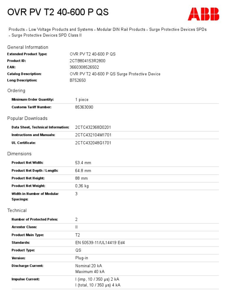 OVR PV T2 40-600 P QS: General Information | PDF | Power Supply ...