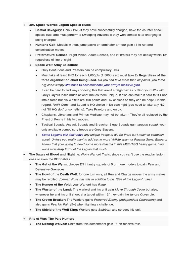30K Space Wolves Legion Special Rules | Download Free PDF | Infantry ...