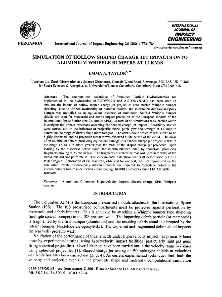 Simulation of Hollow Shaped Charge Jet Impacts Onto Aluminium Whipple ...