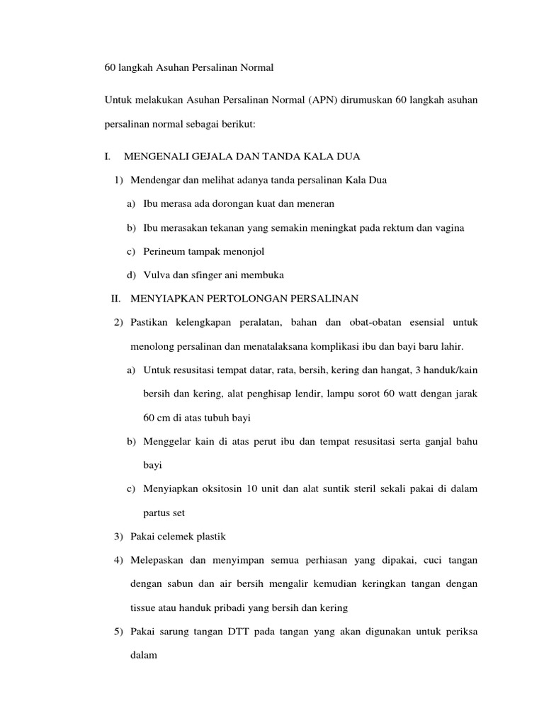 60 Langkah Asuhan Persalinan Normal | PDF