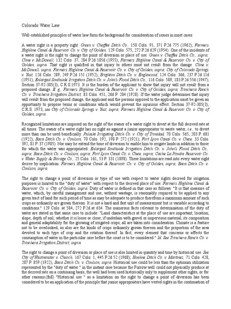 Colorado Water Rights and Legal Principles | PDF | Water Right | Irrigation