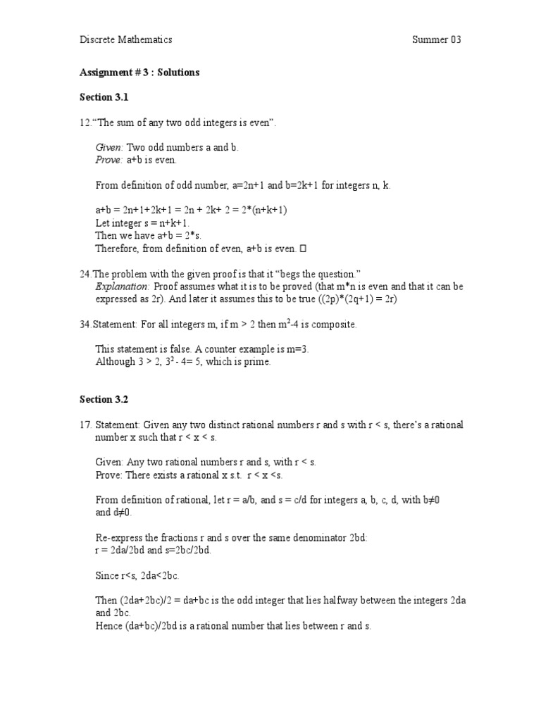 Given: Two Odd Numbers A and B. Prove: A+b Is Even.: Assignment # 3 ...