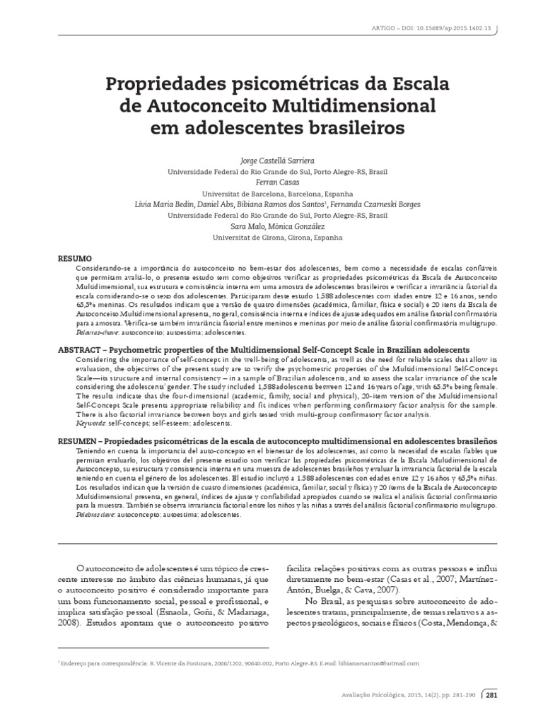 EFA Escala de Autoconceitbbb | PDF | Brasil | Autoestima