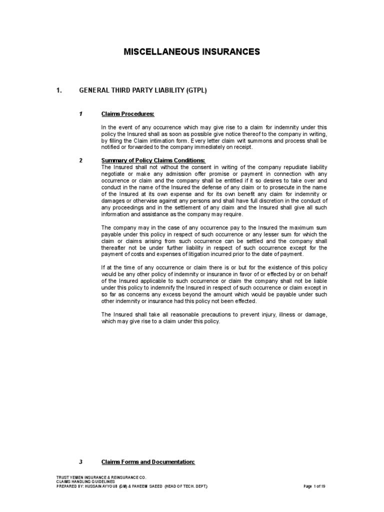 Claims - Miscellaneous | PDF | Reinsurance | Insurance