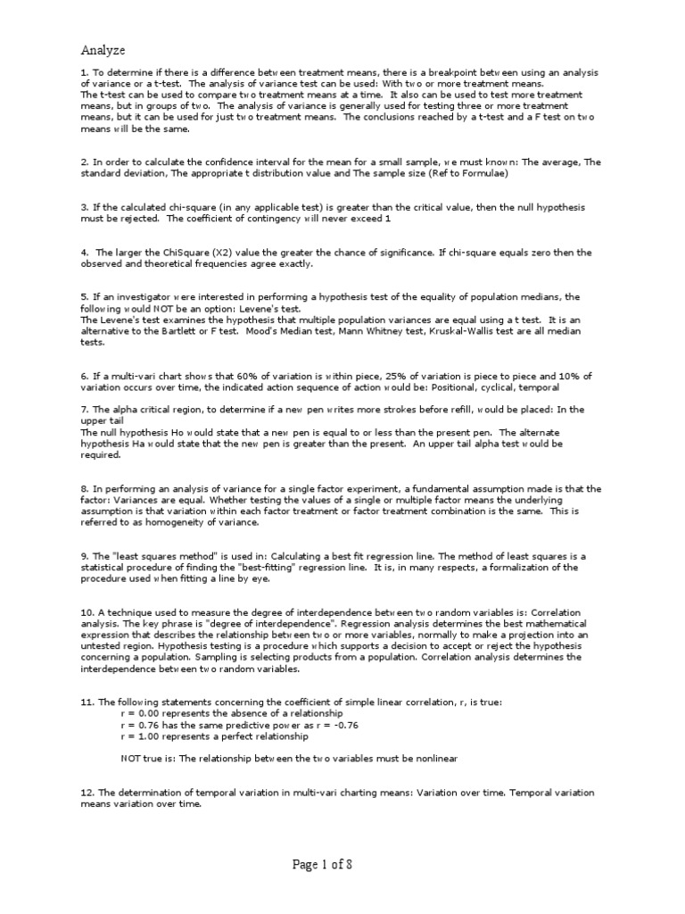 DMAIC - Analyze | PDF | Analysis Of Variance | Statistical Hypothesis ...