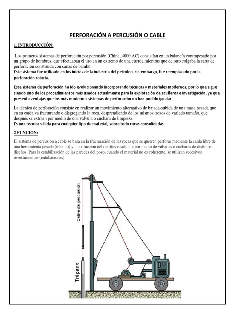 PERFORACIÓN A PERCUSIÓN O CABLE.docx | Herramientas | Naturaleza