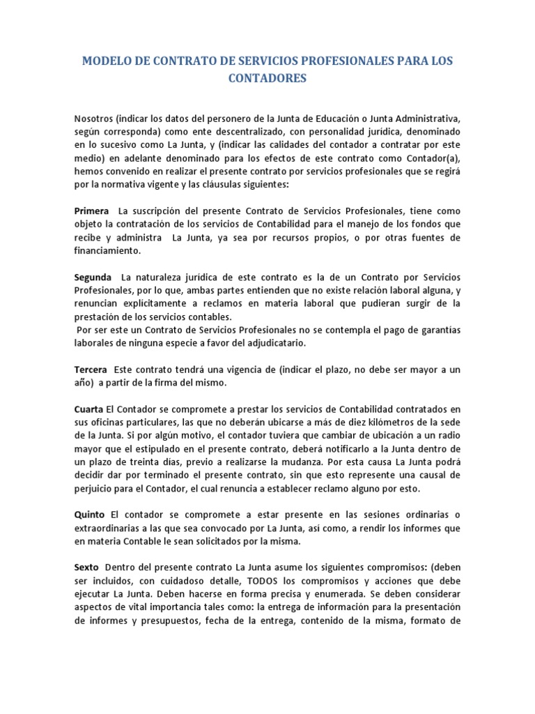 Modelo de Contrato Contadores 2014 | PDF | Contador | Contabilidad