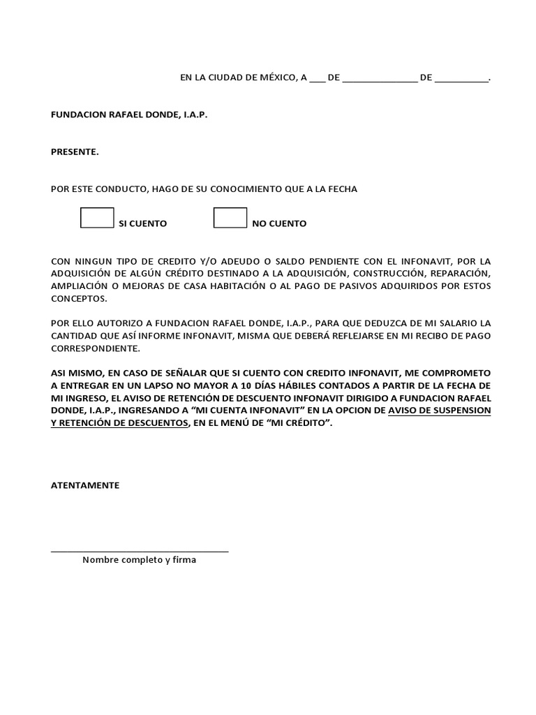 Carta de Infonavit FRD Iap | PDF